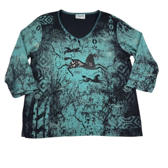 Cactus Bay | Tops | Cactus Bay Artsy Art To Wear Abstract Horse Logo ...